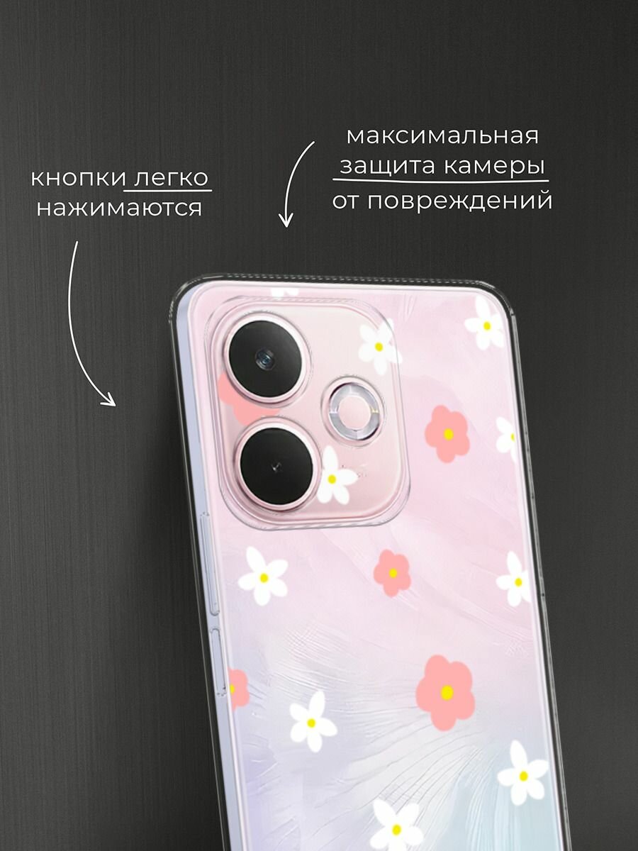 Чехол на Oppo A5 Pro / Оппо А5 Про с принтом "Розовые и белые цветы", прозрачный — фото 1