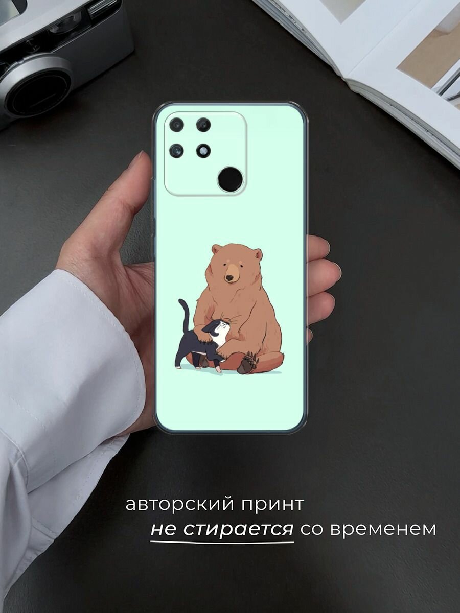 Чехол на Realme Narzo 50A / Реалми Нарзо 50A с принтом "Медведь и кошка дружба" — фото 1