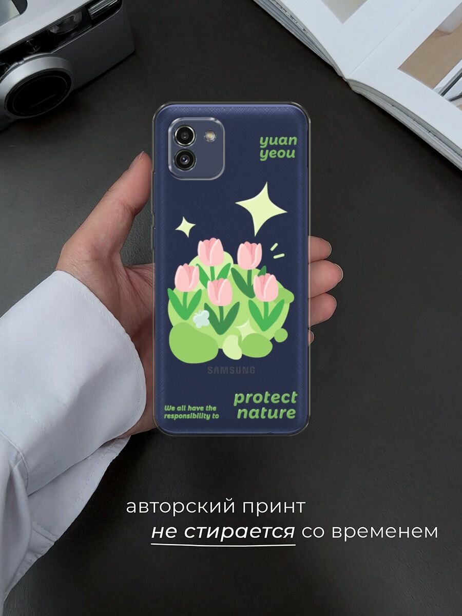 Чехол на Samsung Galaxy A03 / Самсунг Галакси А03 с принтом "Protect nature" — фото 1