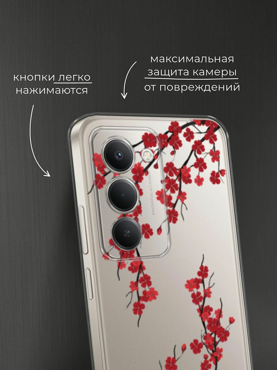 Чехол на Xiaomi Redmi 15 / Сяоми Редми 15 с принтом "Красная сакура", прозрачный — фото 1