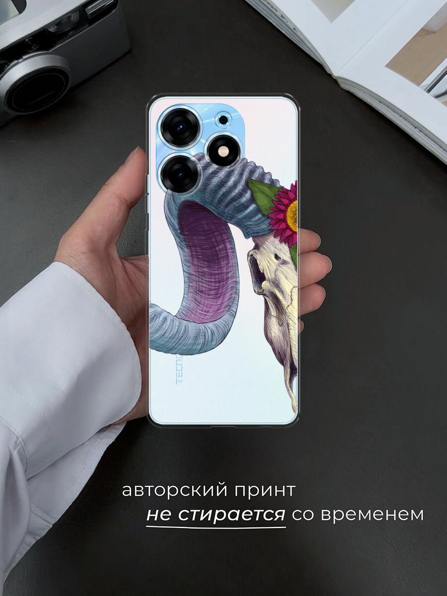 Чехол на Tecno Spark 10 Pro / Текно Спарк 10 Про с принтом "Мифический череп", прозрачный — фото 1