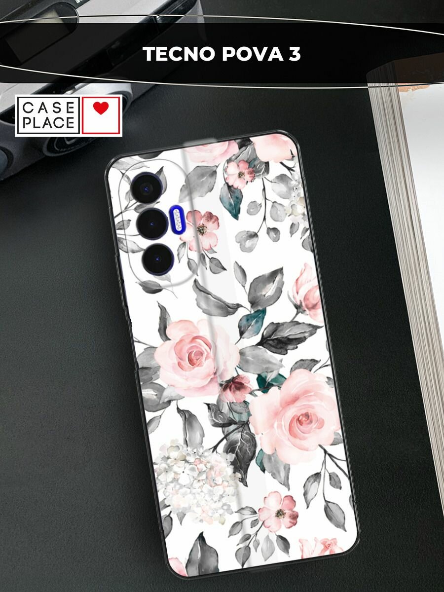 Чехол на Tecno Pova 3 / Текно Пова 3 с принтом "Розы на белом"
