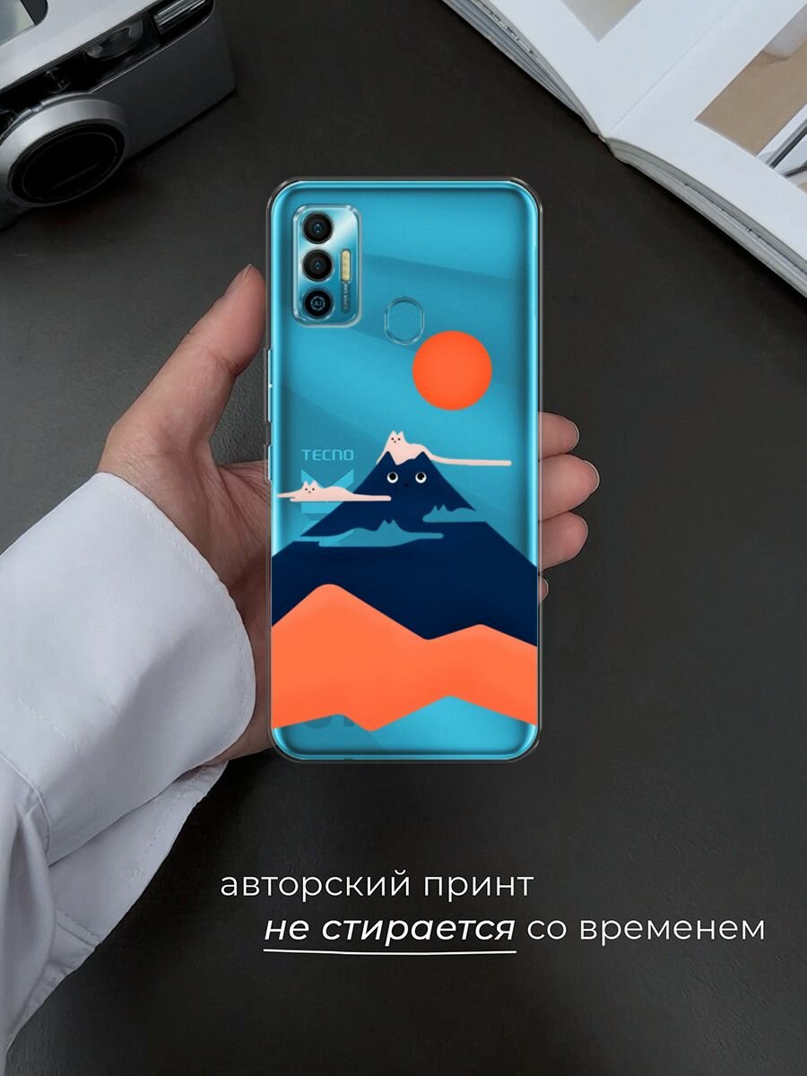 Чехол на Tecno Spark 7 / Техно Спарк 7 с принтом "Кот-гора", прозрачный — фото 1