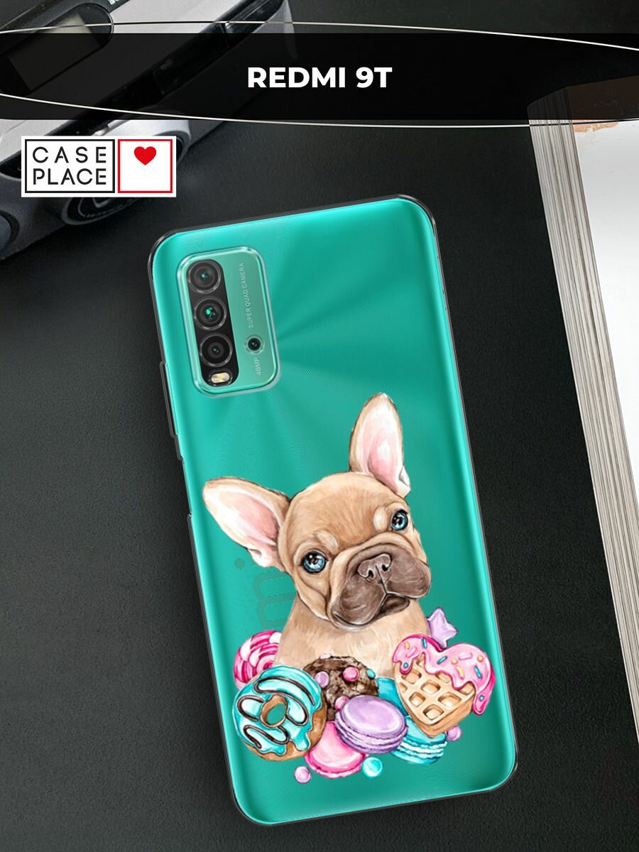 Чехол на Xiaomi Redmi 9T / Сяоми Редми 9Т с принтом "Бульдог и сладости", прозрачный