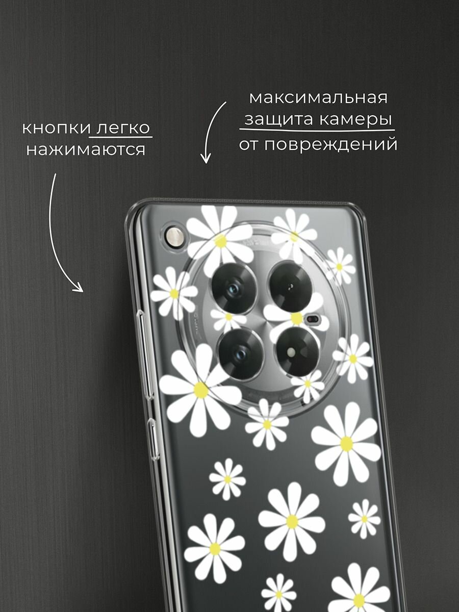 Чехол на Infinix Zero 40 5G / Инфиникс Зеро 40 5G с принтом "Большие ромашки", прозрачный — фото 1