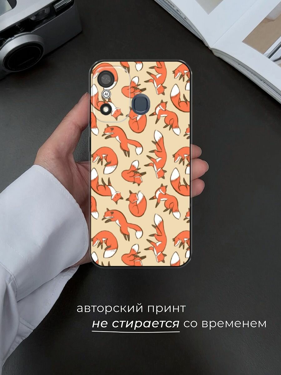 Силиконовый чехол на Itel A27 / Ител А27 с принтом "Лисички фон" — фото 1