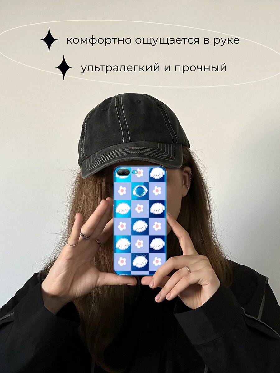 Чехол на Honor 9 Lite / Хонор 9 Лайт с принтом "Кудрявые шахматы", прозрачный — фото 1