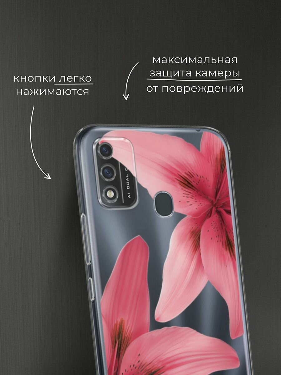 Чехол на Itel A48 / Ител А48 с принтом "Pink flower" — фото 1