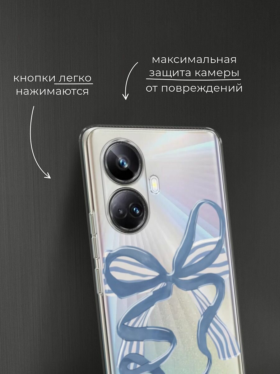 Чехол на Realme 10 Pro+ / Реалми 10 Про+ с принтом "Полосатый голубой бант 2" — фото 1