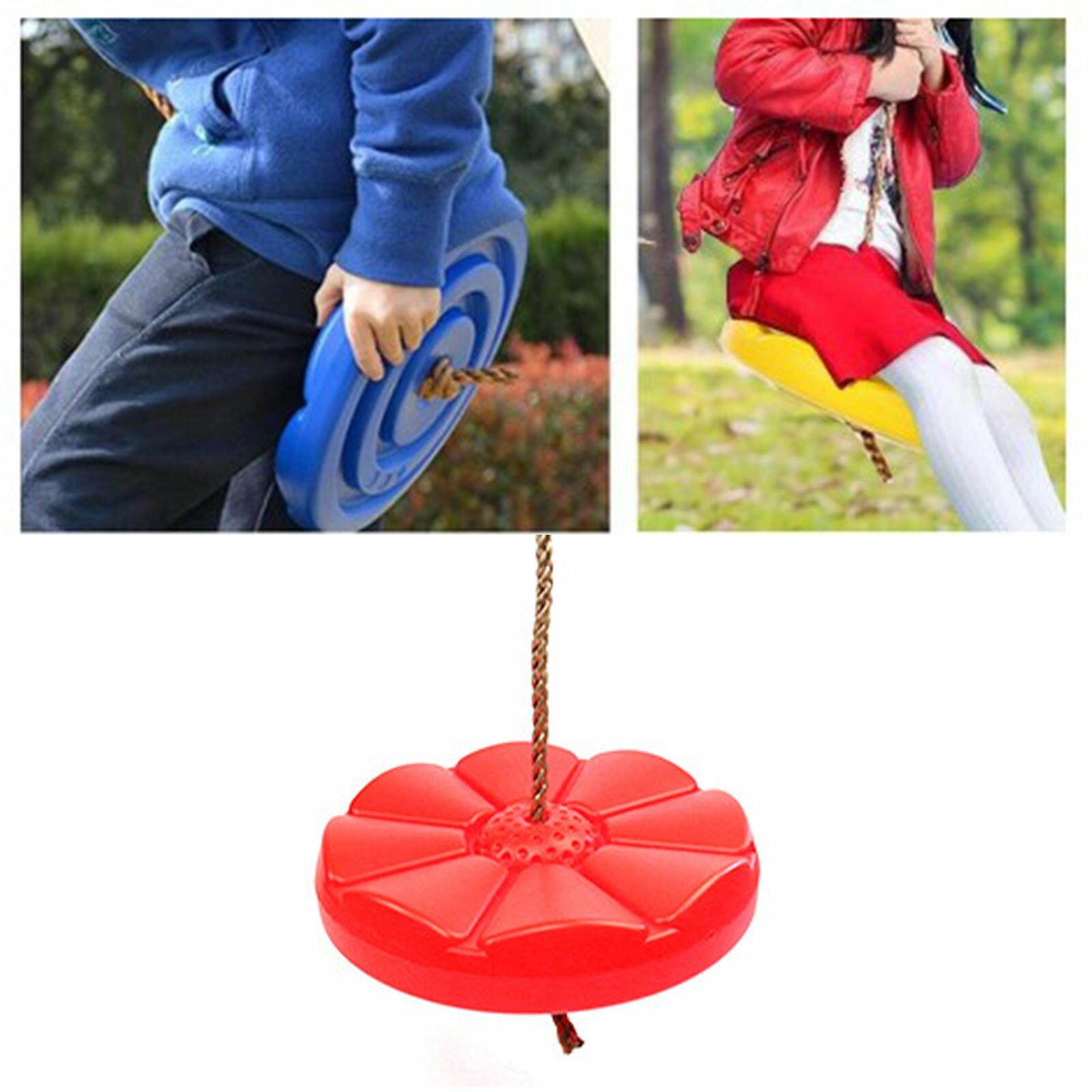 Сверхмощные пластиковые дисковые качели с полиэтиленовой веревкой для детей, игровое оборудование на открытом воздухе, красный цвет