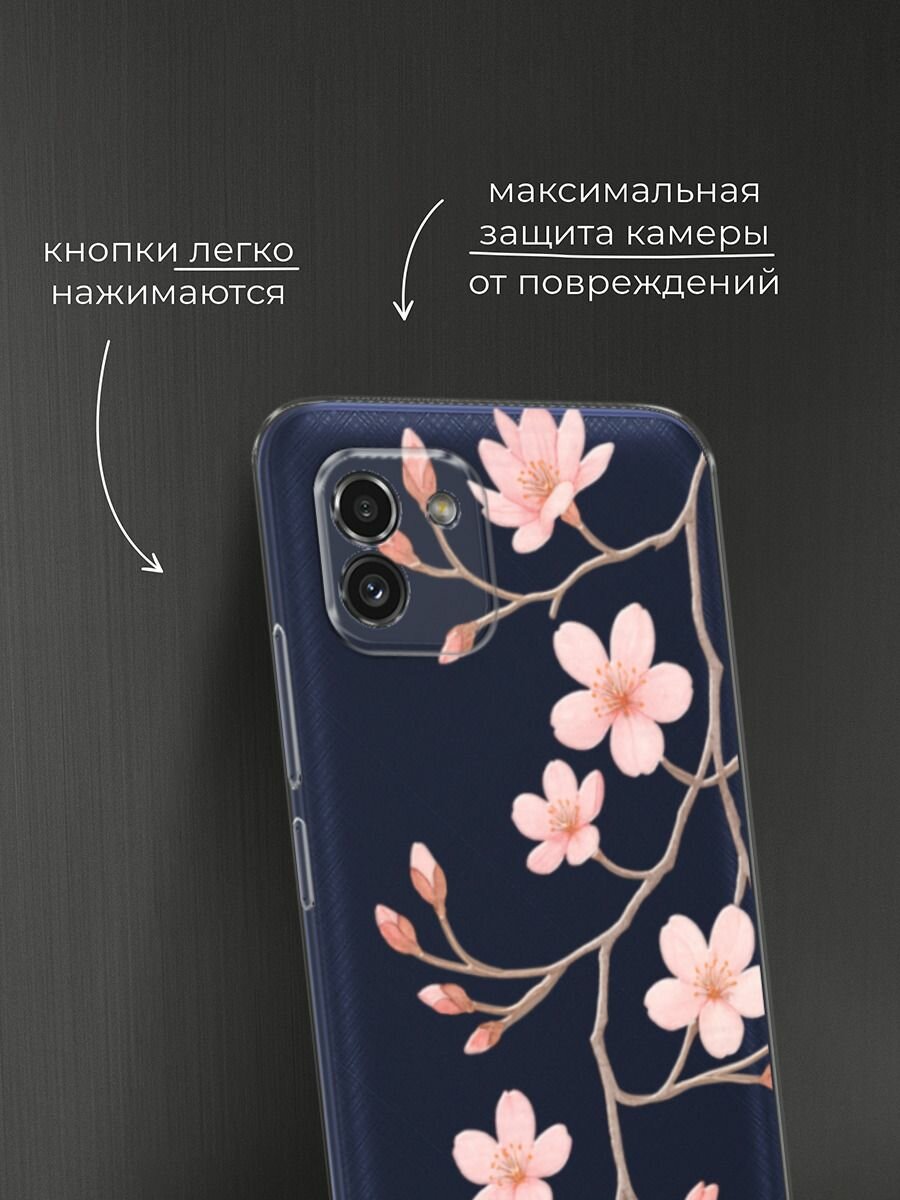 Чехол на Samsung Galaxy A03 / Самсунг Галакси А03 с принтом "Веточка распускающейся сакуры 2" — фото 1