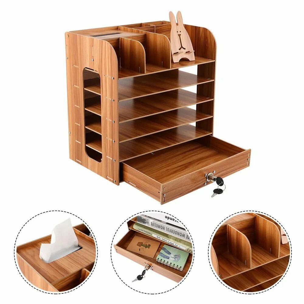 Органайзер Для Документов, Многослойная Настольная Полка, Деревянная, Вишня, 32.2X22.6 См, 1 Шт