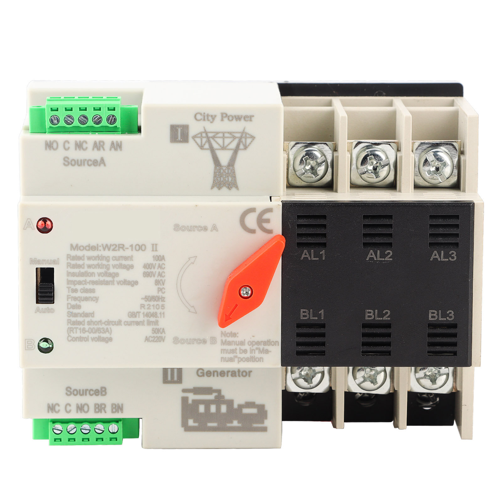 W2R 100 Dual Power Automatic Transfer Switch 3P 100A 50Hz