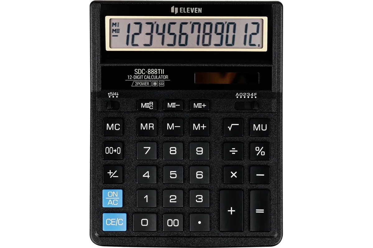 Eleven SDC-888TIIнастольный калькулятор 12-разрядный, двойное питание, черный