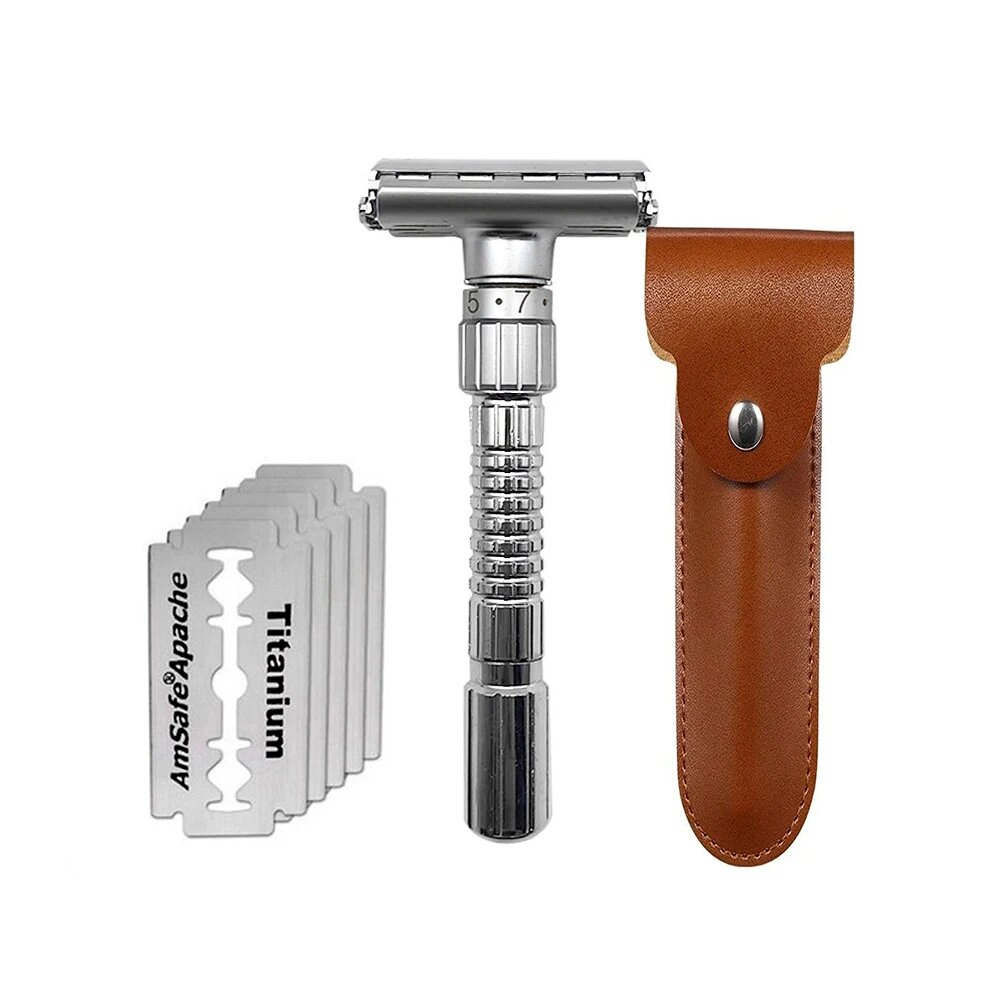 Регулируемая Безопасная бритва, Мужская складная бритва с двойным лезвием, мягкое и агрессивное бритье, 1-6 пилок для удаления волос, бритва и бритвенные лезвия