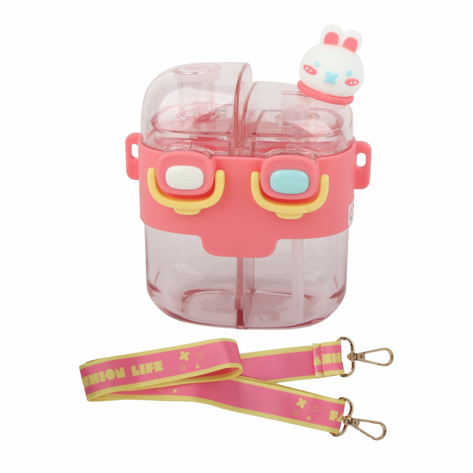 Двойная бутылка для воды, 530 мл, милый мультяшный дизайн, чашка для напитков двойного назначения с соломинкой для путешествий на открытом воздухе