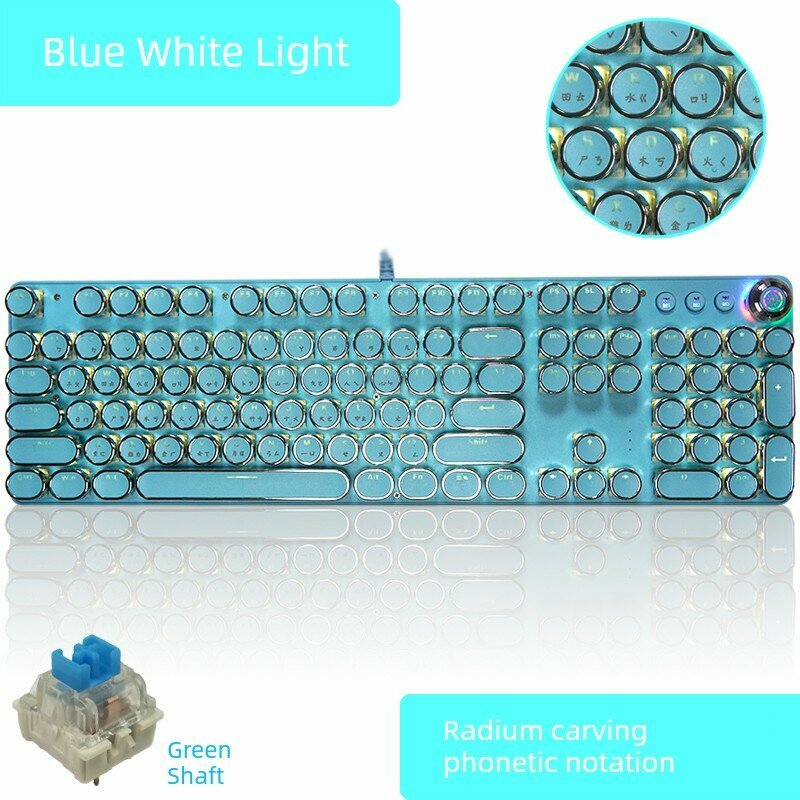 Механическая клавиатура Cangjie Phonetic Notation в стиле ретро-стим, с гальваническим покрытием, 87/104 клавиши, синие