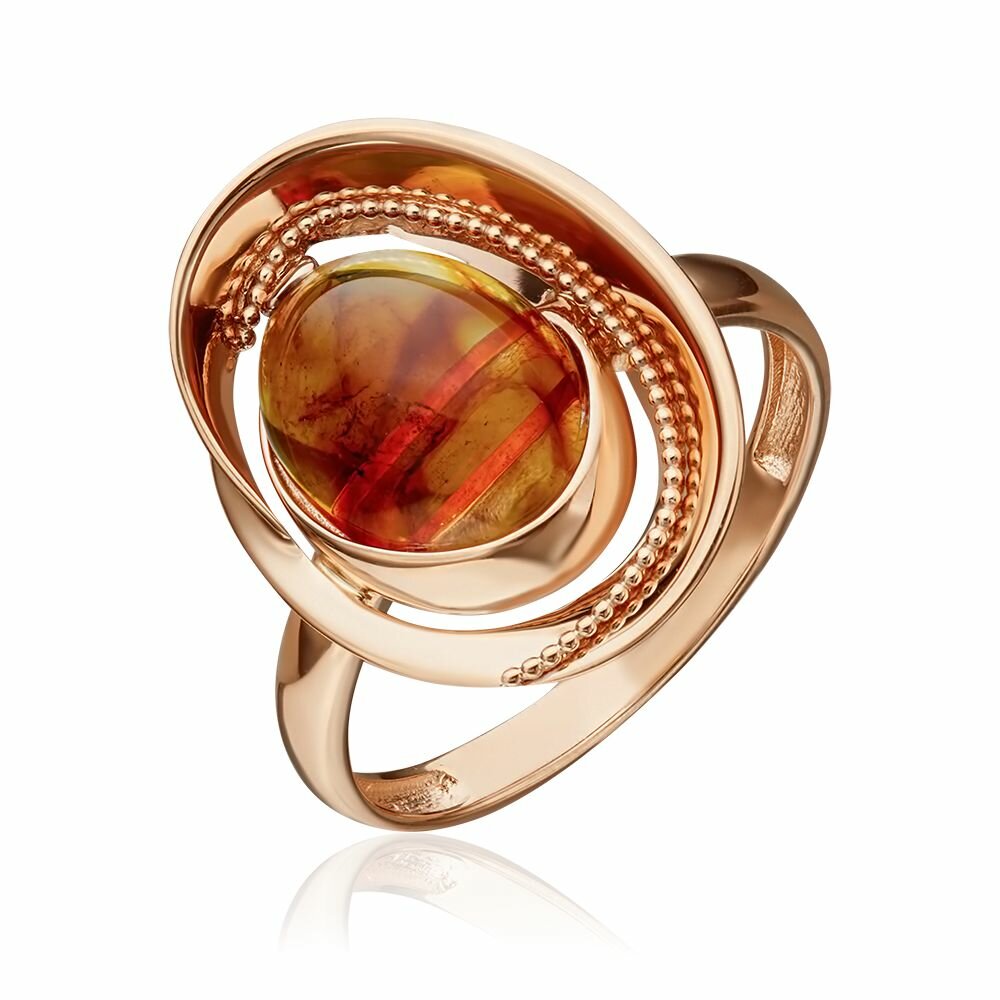 Кольцо, красное золото, 585 проба, янтарь