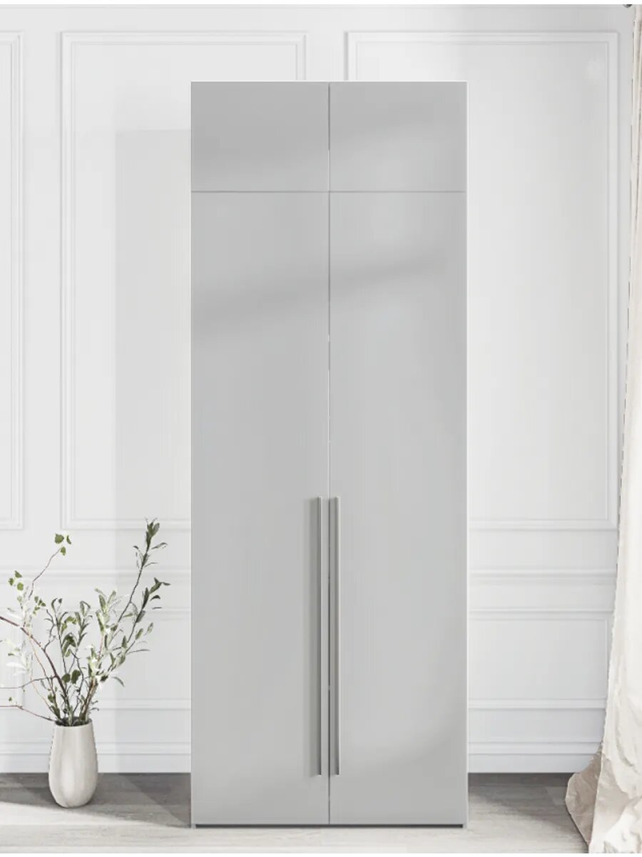 Casa Mia 90х260х50 см. Шкаф для одежды распашной 2-дверный с антресолью, серый, ручка скоба 960 мм