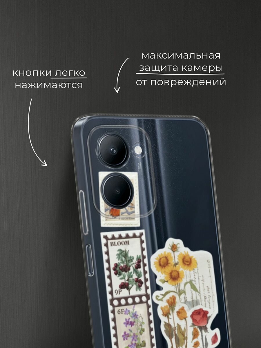 Силиконовый чехол на Realme C33 / Реалми С33 с принтом Марки с цветами — фото 1