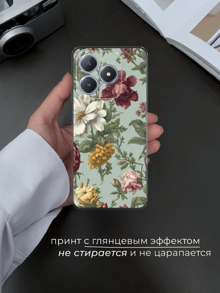 Чехол на Realme C63 / Реалми С63 с принтом Акварельные красные цветы — фото 1