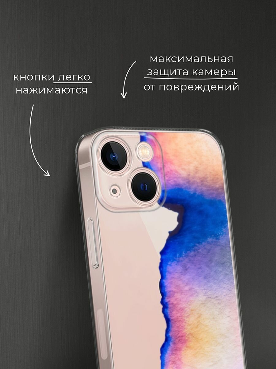 Чехол на Apple iPhone 13 mini / Айфон 13 мини с принтом Синяя акварель, прозрачный — фото 1