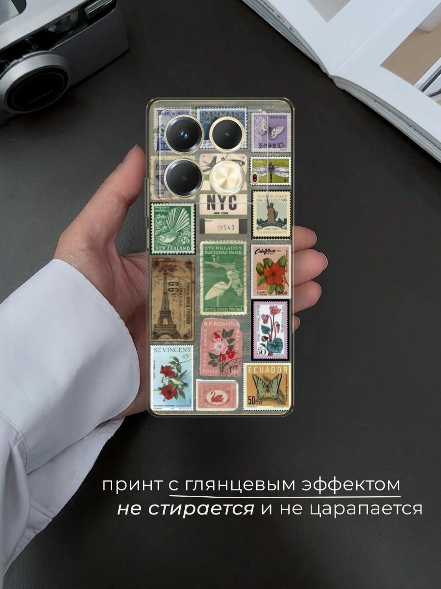 Чехол на Infinix Note 40 / Инфиникс Нот 40 с принтом Коллаж из марок — фото 1