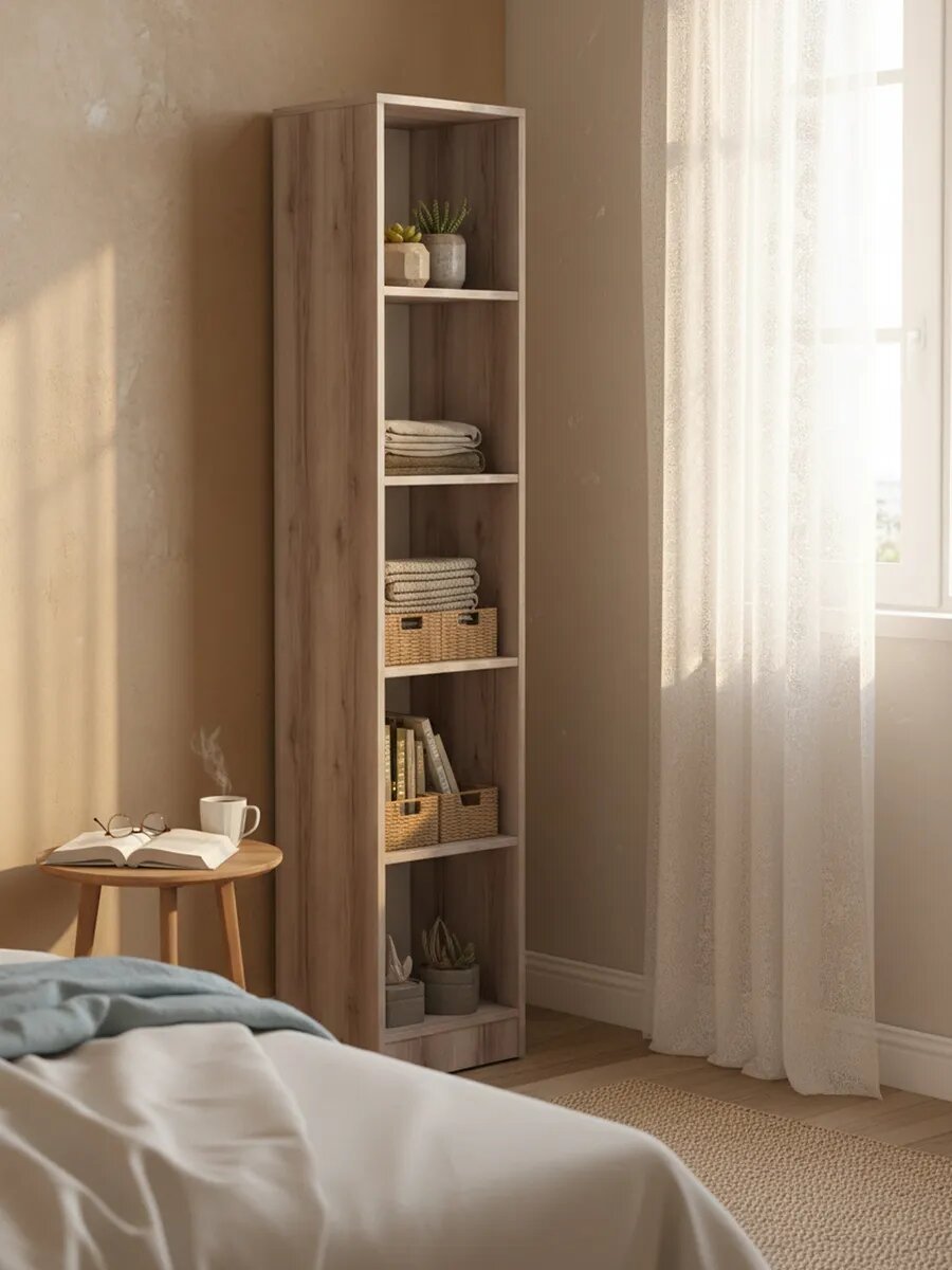 Шкаф пенал FRESTER деревянный в спальню с полками, от производителя