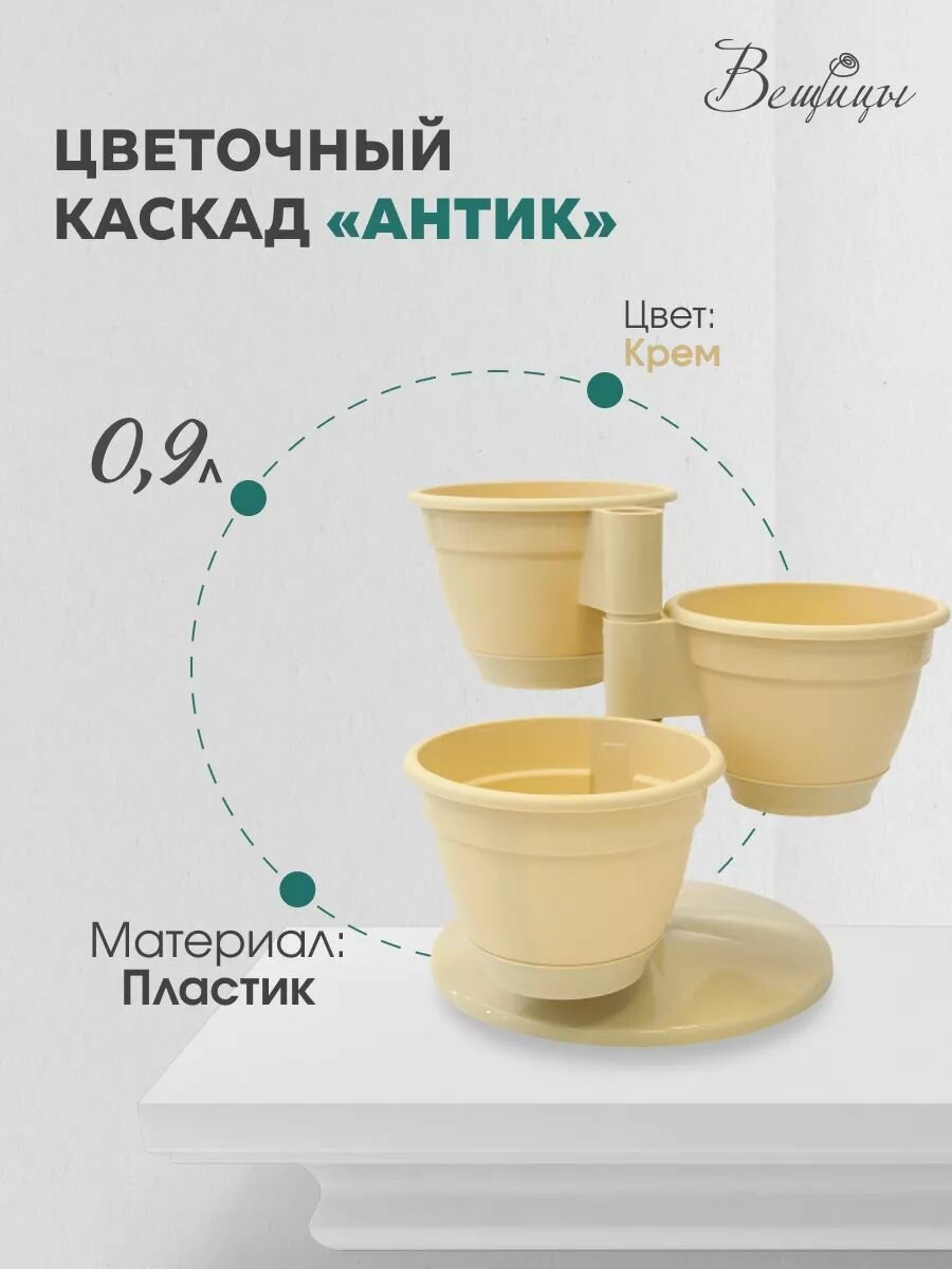 Пластиковый цветочный каскад "Антик", Д300 Ш300 В230, кремовый