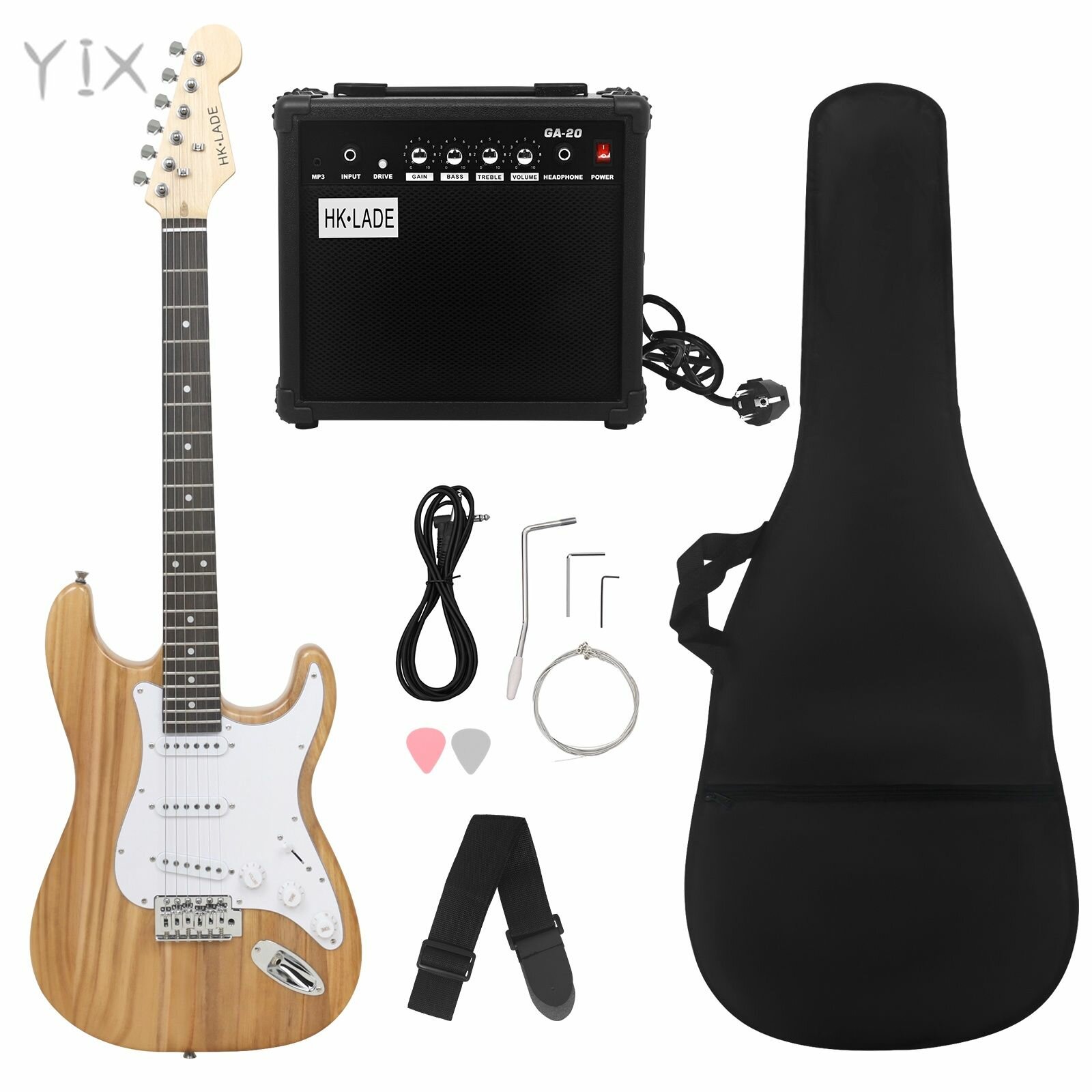 Полный комплект Электрогитара для начинающих + 20Вт комбоусилитель (Цвет древесины)