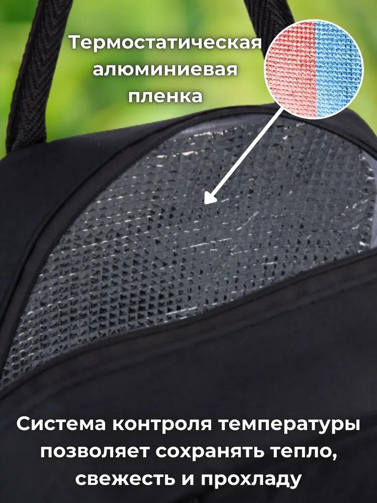 Термосумка 6 литров Черная сумка для ланча и пикника с ручкой для переноски, термоизоляционная — фото 1