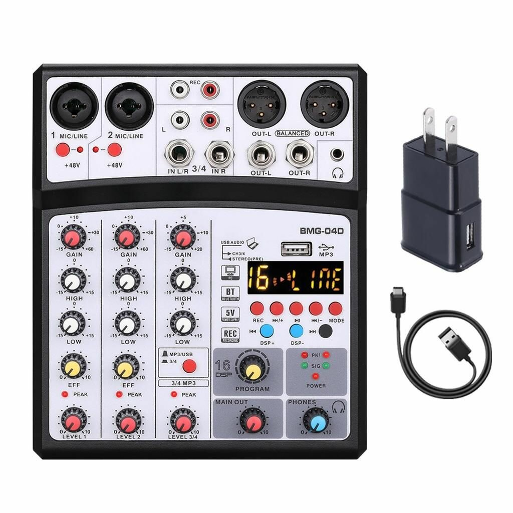 4-канальный интерфейс USB-интерфейс, Bluetooth-совместимый 48 В питания DJ Sound Controller с 16 эффектами DSP, Черный - Правила США