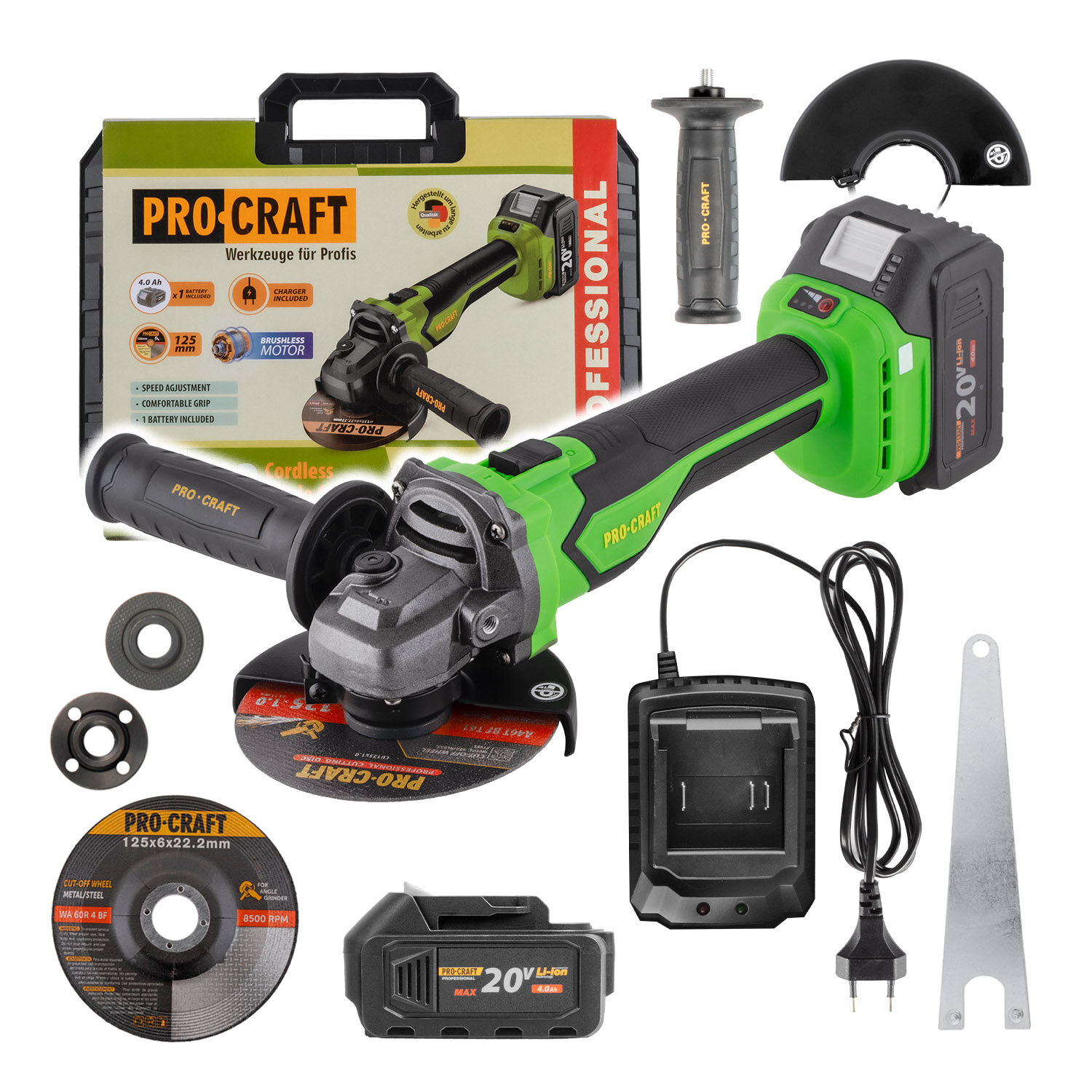 Угловая шлифмашина Pro-Craft Pro PGA22, 1 АКБ, 1100 Вт, диаметр 125мм, кейс