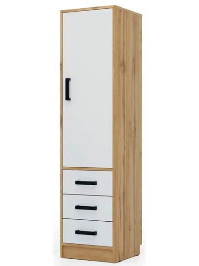 Пенал с выдвижными ящиками 40х40х160 см, дуб вотан, белый шёлк, 1 шт.