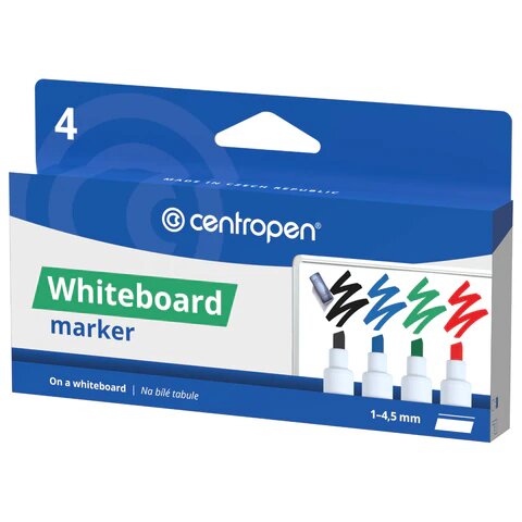 Маркеры стираемые для белой доски набор 4 шт, 4 цвета, CENTROPEN "Dry-Wipe", 8569/4, 1-4,5 мм, 585690401: 3 штуки