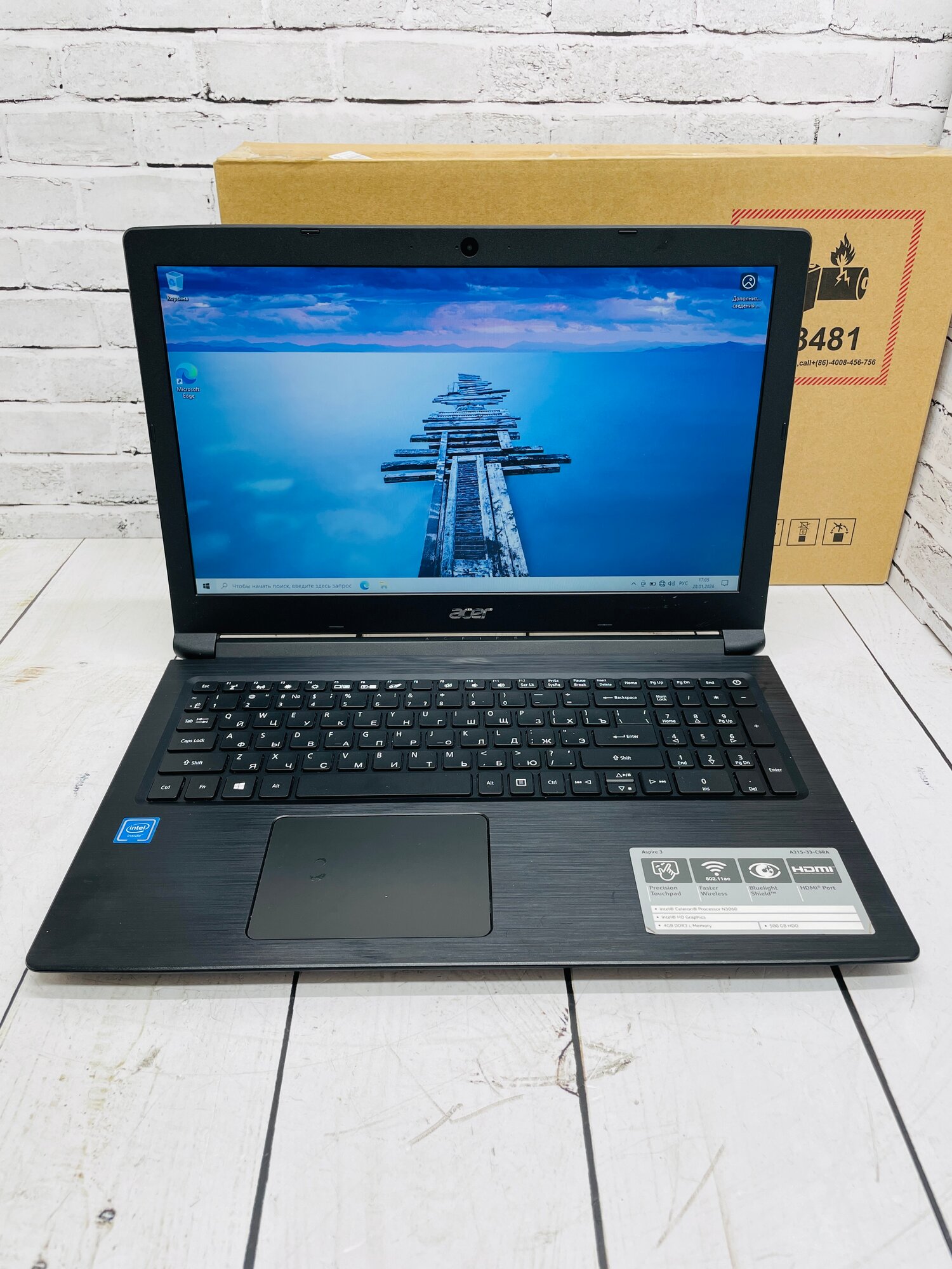 Игровой ноутбук 15,6, Acer A315-33, Intel Celeron N3060, 4 Gb DDR3, 500 Gb HDD, Intel HD
