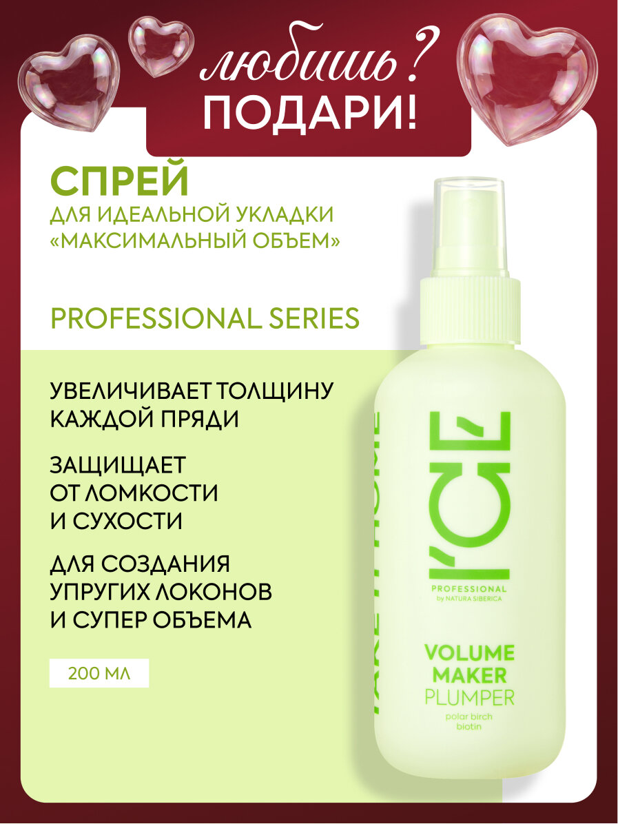 Текстурирующий Спрей ICE Professional by Natura Siberica "Volume Maker", для объёма волос, уплотняющий увлажняющий 200мл