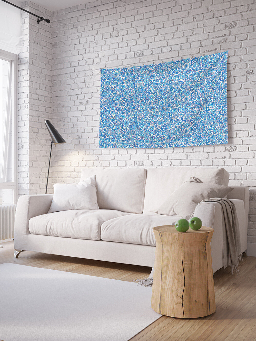 Горизонтальное фотопанно на стену "Пейсли под гжель", 150x200 см