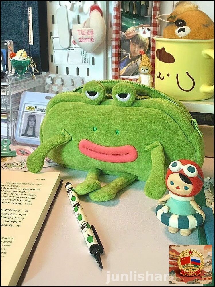 Мягкий пенал-лягушка с принтом, большой вместительный пенал для школьников, многофункциональный органайзер для канцтоваров и косметики