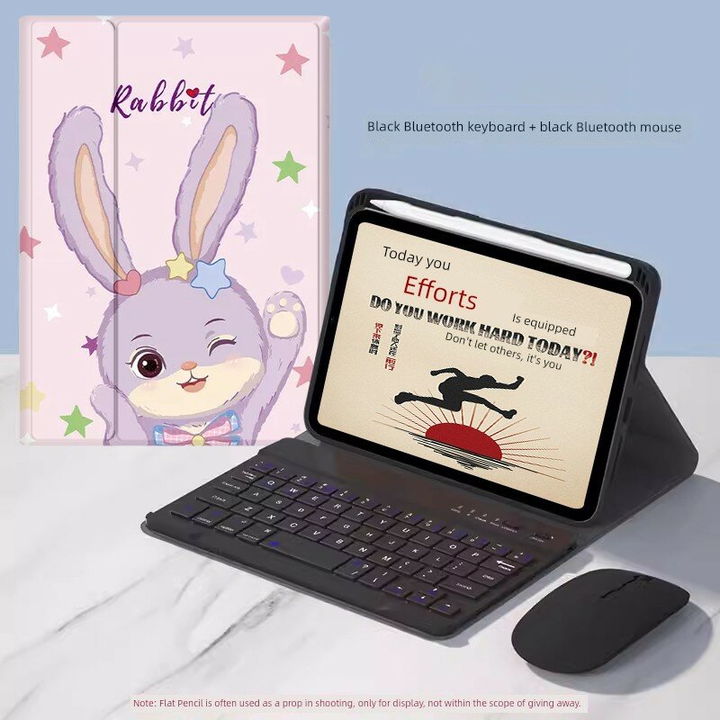 IPad (10,2 дюйма)_(Модель с клавиатурой) Фиолетовый милый кролик + клавиатура, бесплатная мышь + защитное стекло +