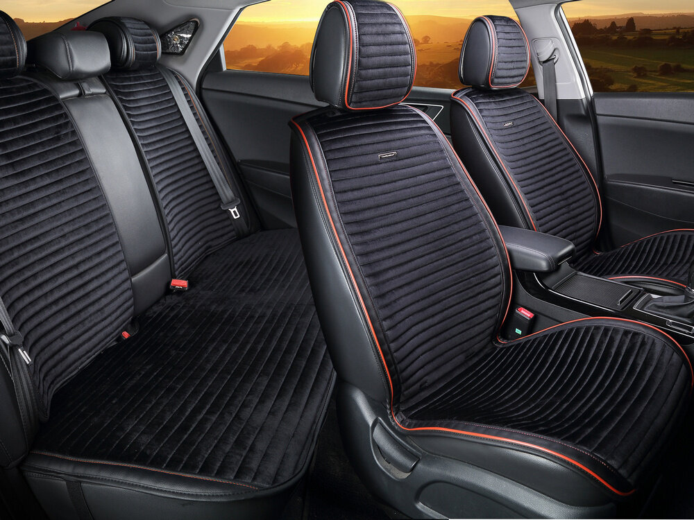 Комплект накидок на весь салон CarFashion "MONACO PLUS", цвет черный/красный