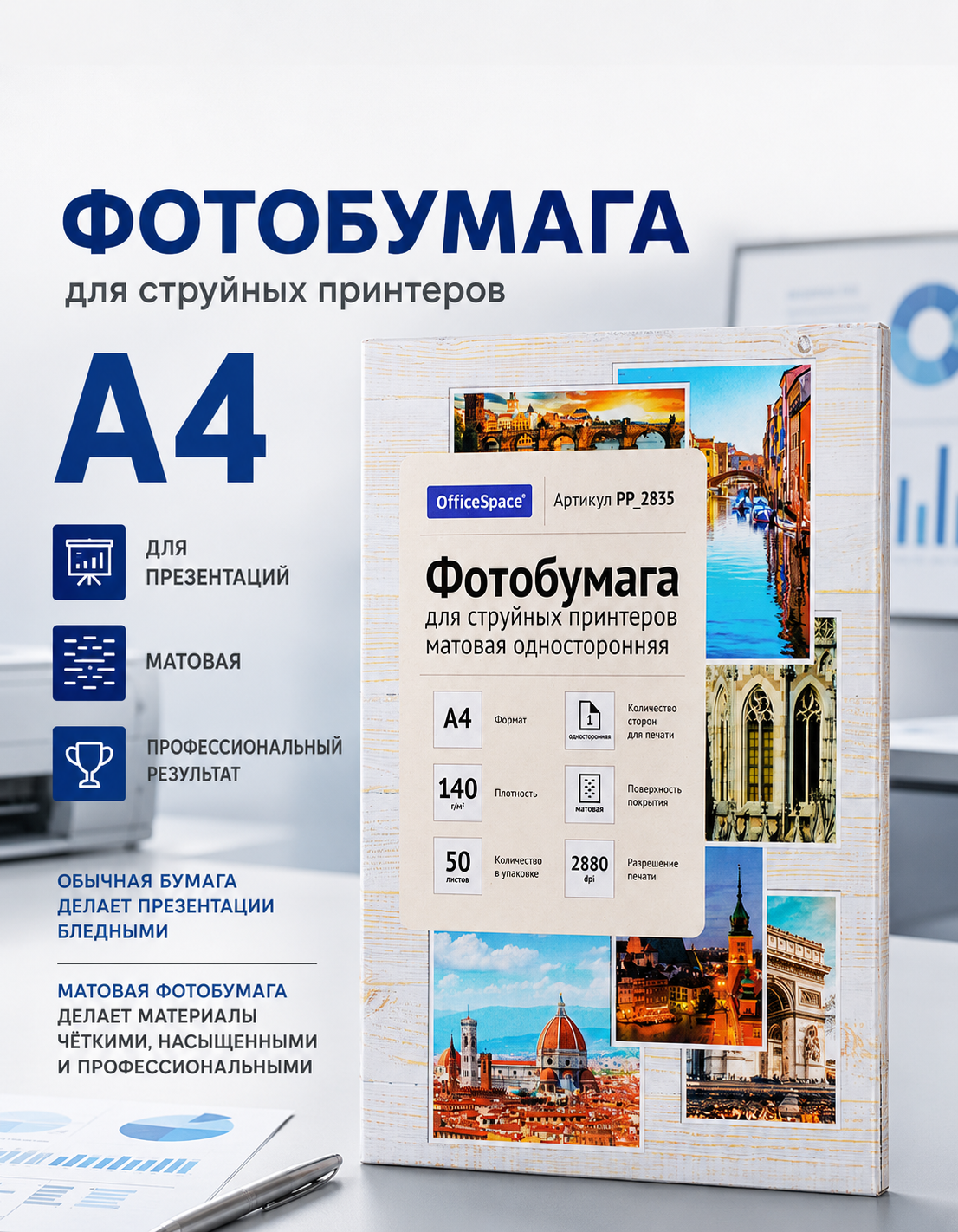 Фотобумага А4 для струйного принтера, 50 л — фото 1