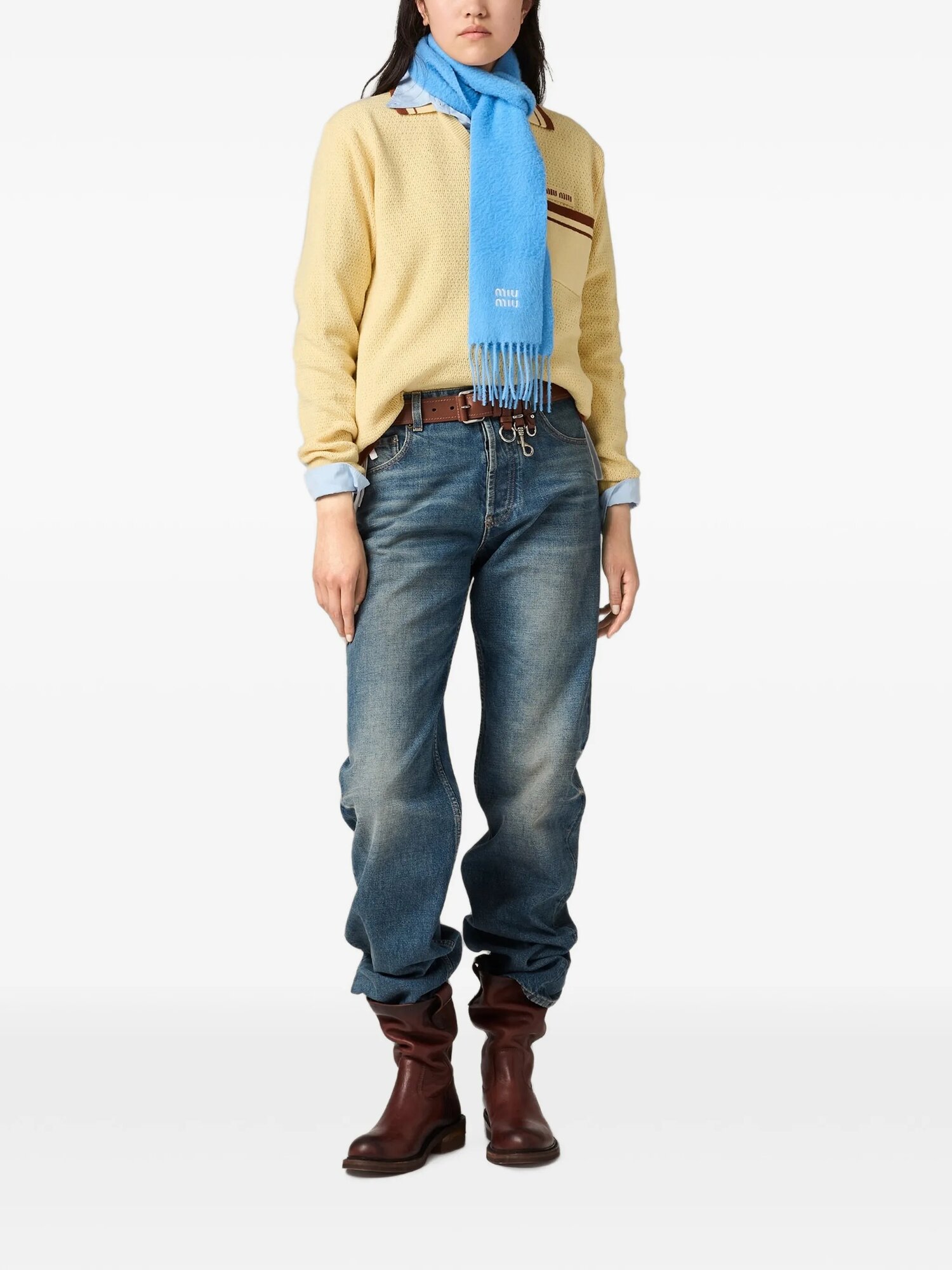 Джинсы Miu Miu Five-pocket denim jeans, размер 42, синий — фото 1