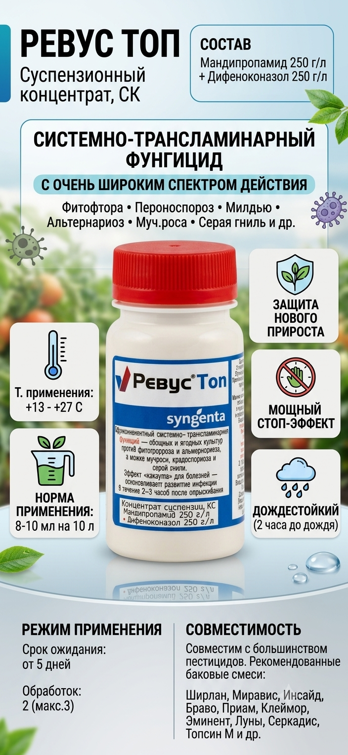 Фунгицид Syngenta Ревус ТОП от фитофтороза картофеля и томатов 10 мл