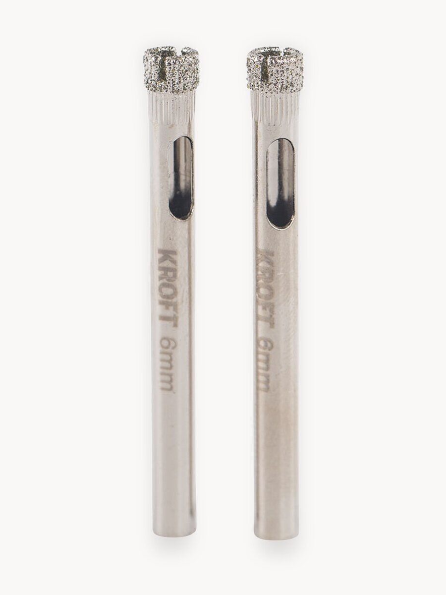 Коронка алмазная по керамике 6 мм 2 шт цилиндрический хвостовик KROFT