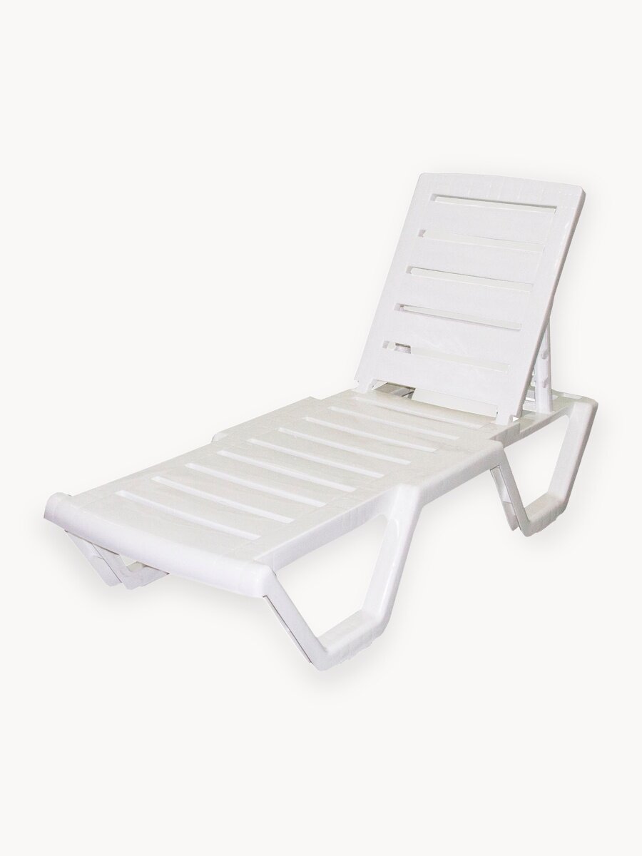 Шезлонг СПГ, складная конструкция, регулировка наклона спинки, пластик, белый