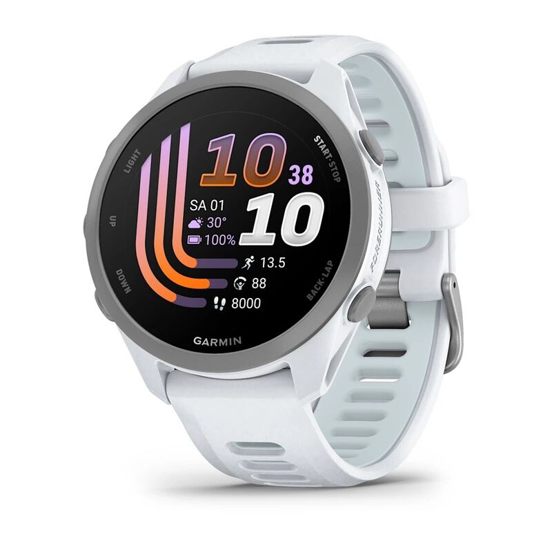 Умные часы Garmin FORERUNNER 170 43 мм, корпус: белый (Whitestone), с бело-голубым ремешком (Whitestone/Cloud Blue)