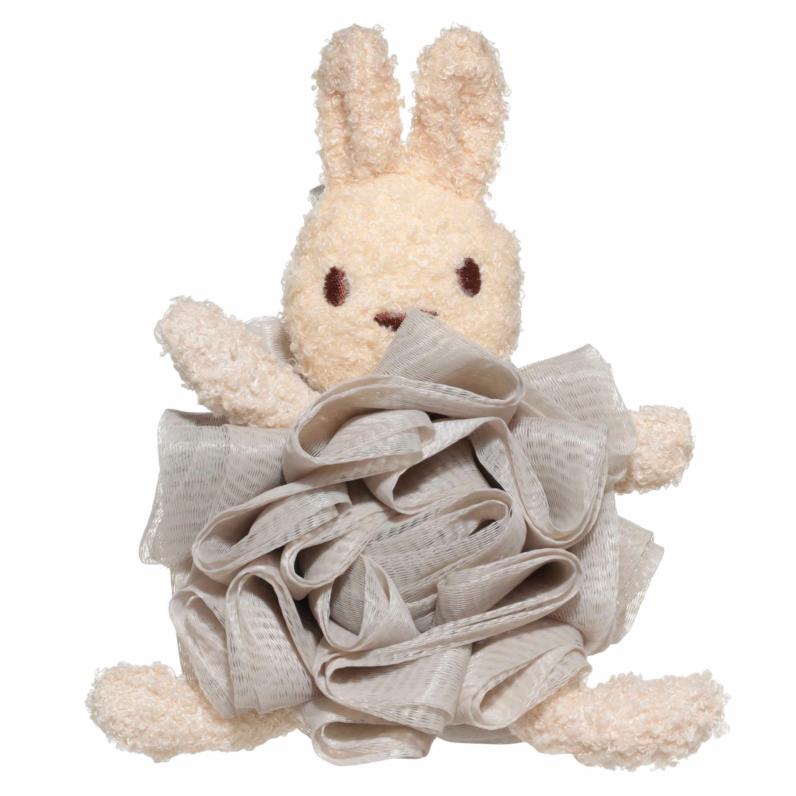 Мочалка для мытья тела, 17х14 см, детская, полиэтилен/полиэстер, бежевая, Зайчик, Rabbit