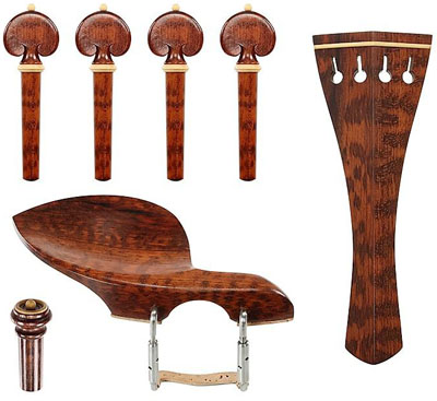 Viola accessory set Acura Meister Ultimo AS-ASGHT122 - Ultimo grade viola accessory set of snakewood with boxwood trim. Heart pegs, Hill tailpiece, Guarneri chin rest with English mount and inSight end pin.