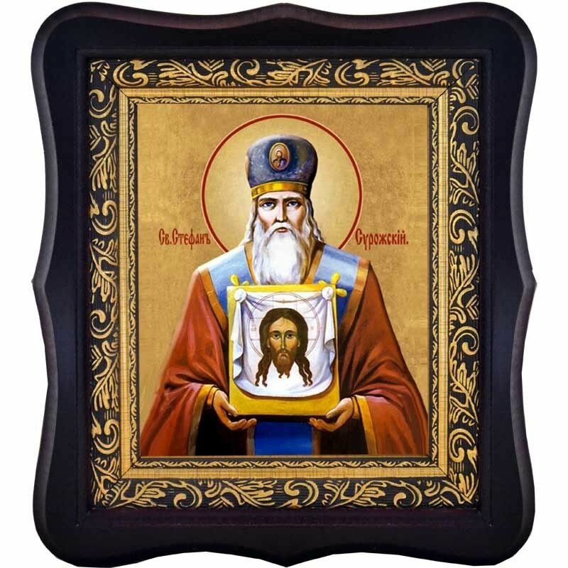 Стефан Сурожский, Святитель, архиепископ. Икона на холсте. (17 х 21 см / В деревянном киоте под стеклом).